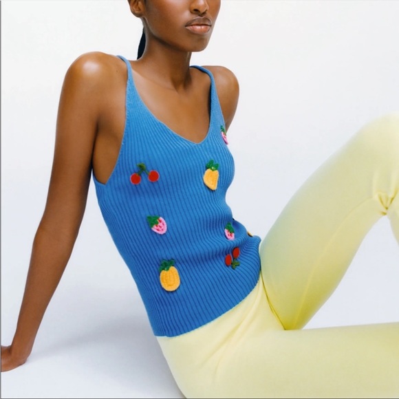 Zara | Tops | Zara Embroidered Fruit Knit Top | Poshmark